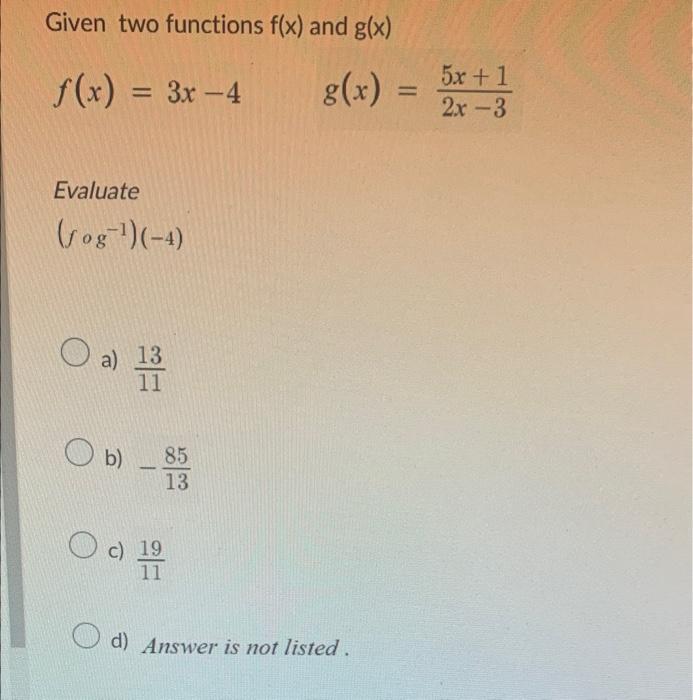 Solved Given two functions f(x) and g(x) | Chegg.com