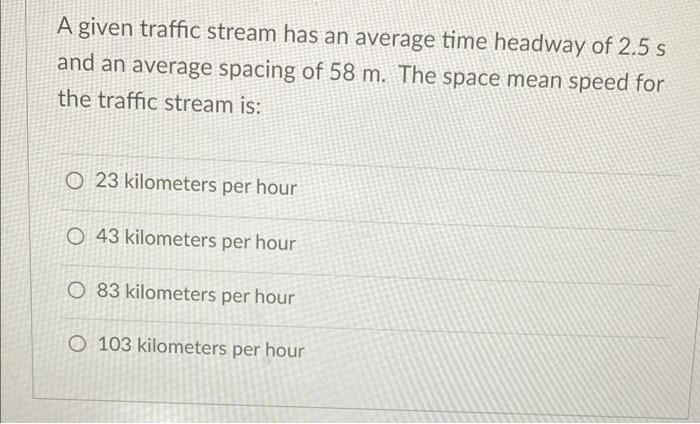 Solved A given traffic stream has an average time headway of | Chegg.com