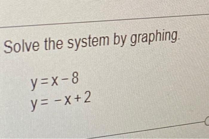 Solved Solve the system by graphing. y=x−8y=−x+2 | Chegg.com