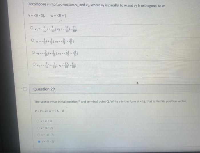 Solved Decompose v into two vectors v1 and v2, where v1 is | Chegg.com