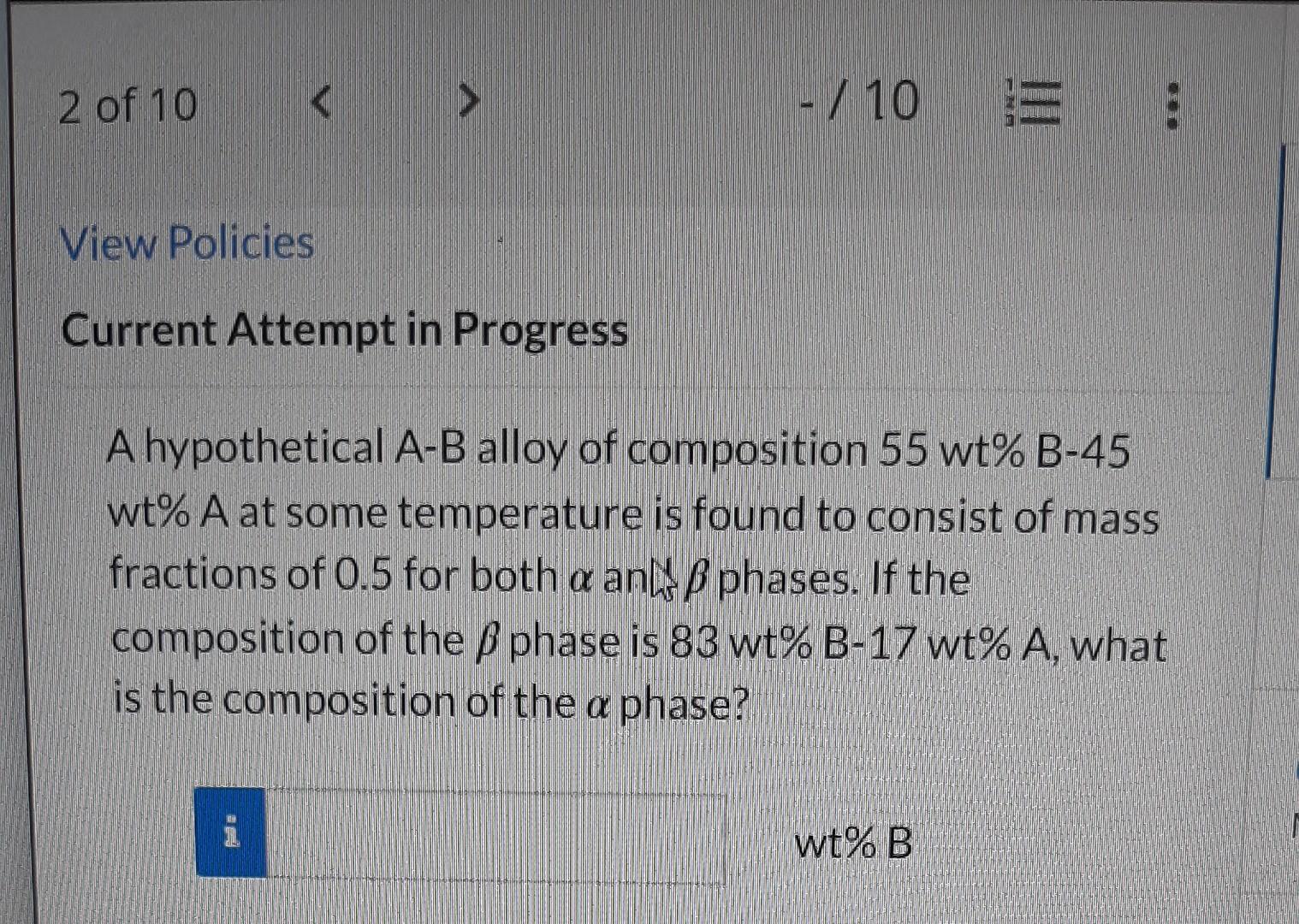 Solved Current Attempt in Progress A hypothetical A-B alloy | Chegg.com