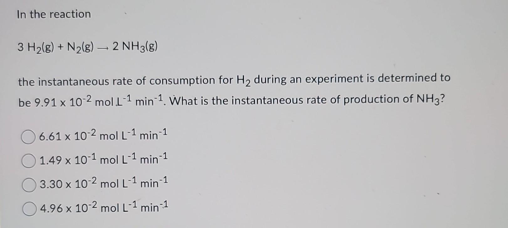 Solved In the reaction 3H2( g)+N2( g)→2NH3( g) the | Chegg.com