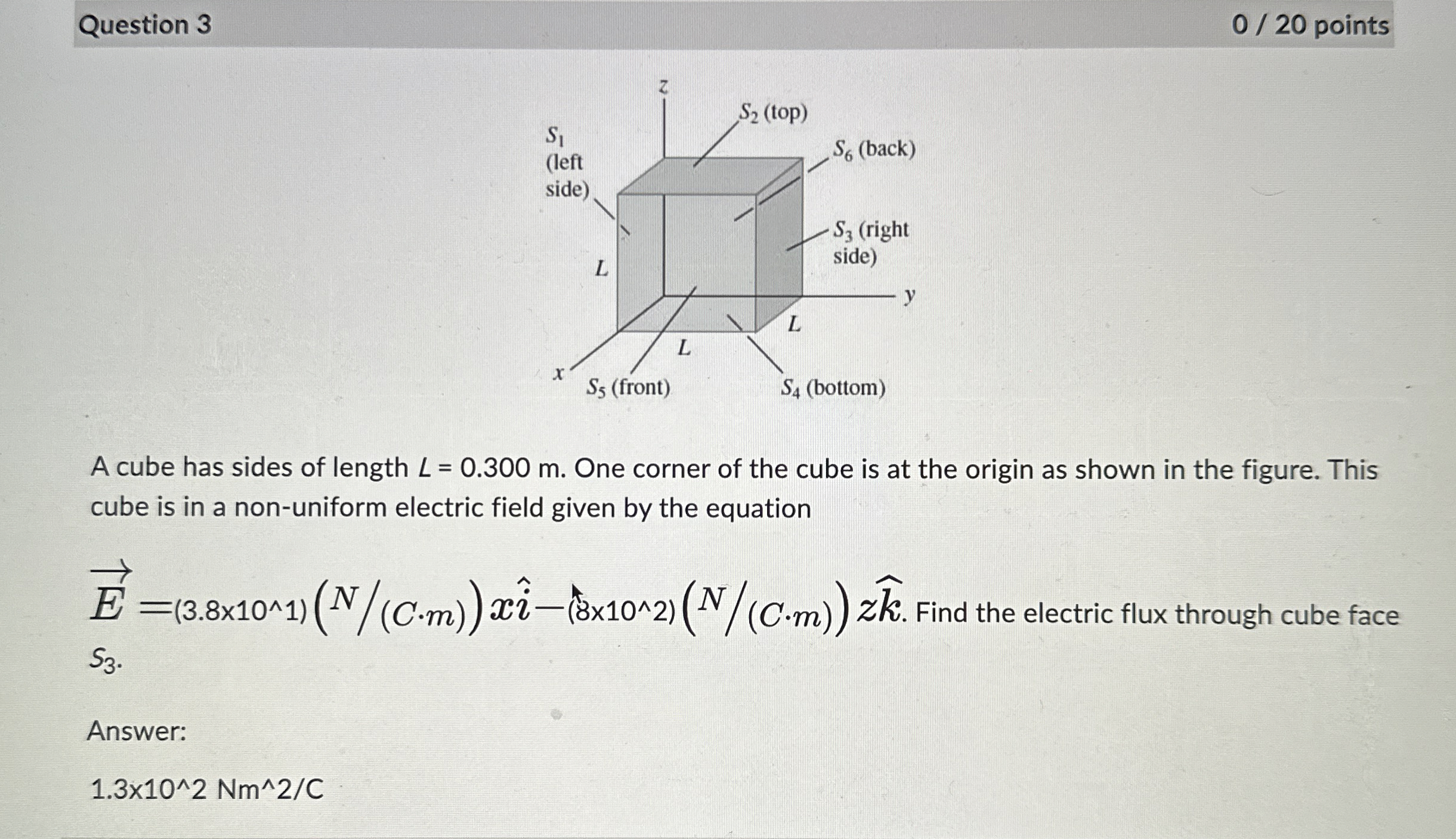 Solved Question 3020 ﻿pointsA cube has sides of length | Chegg.com