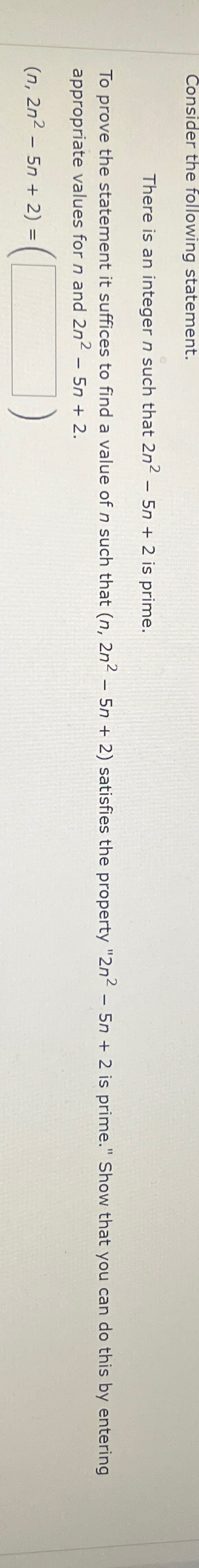 Solved Consider the following statement.There is an integer | Chegg.com