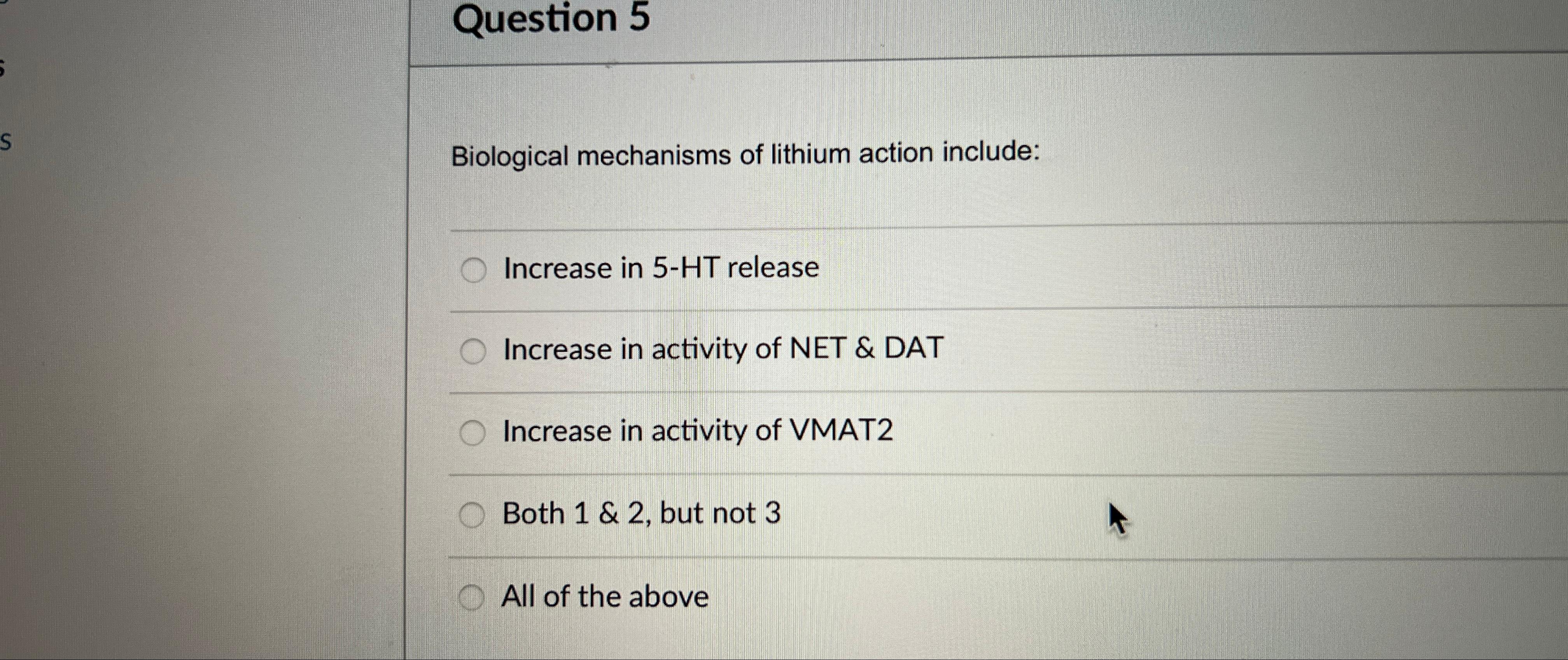 Solved Question 5Biological mechanisms of lithium action | Chegg.com