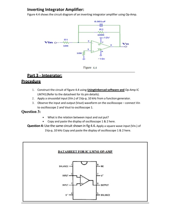 Solved Inverting Integrator Amplifier: Figure 4.4 shows the | Chegg.com