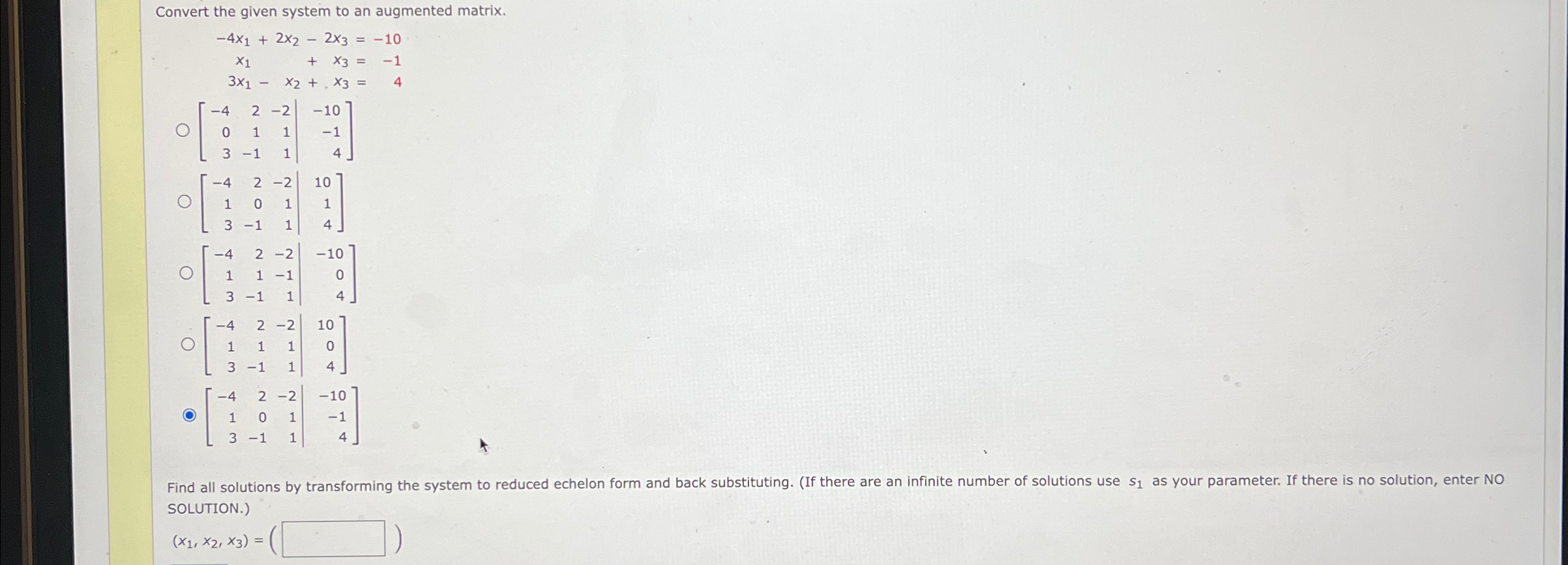 Solved Convert the given system to an augmented | Chegg.com