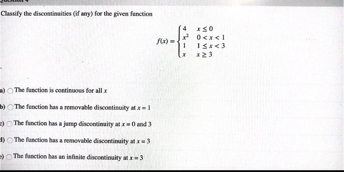 Solved PULSLIUL Classify the discontinuities (if any) for | Chegg.com