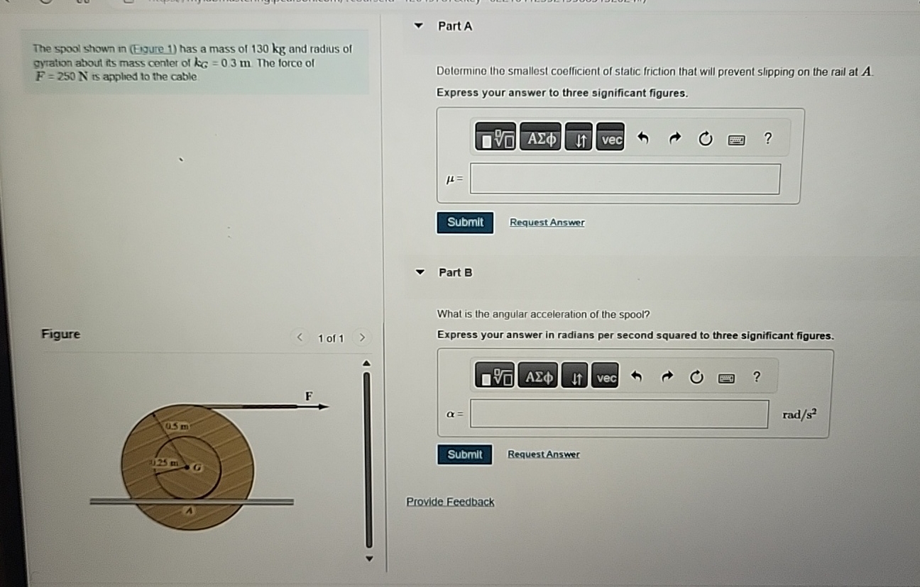 Solved The spool shown in (Eigure 1) ﻿has a mass of 130kg | Chegg.com