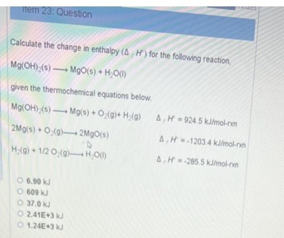 Solved Calculate the change in enthalpy (Δ,H′) for the | Chegg.com