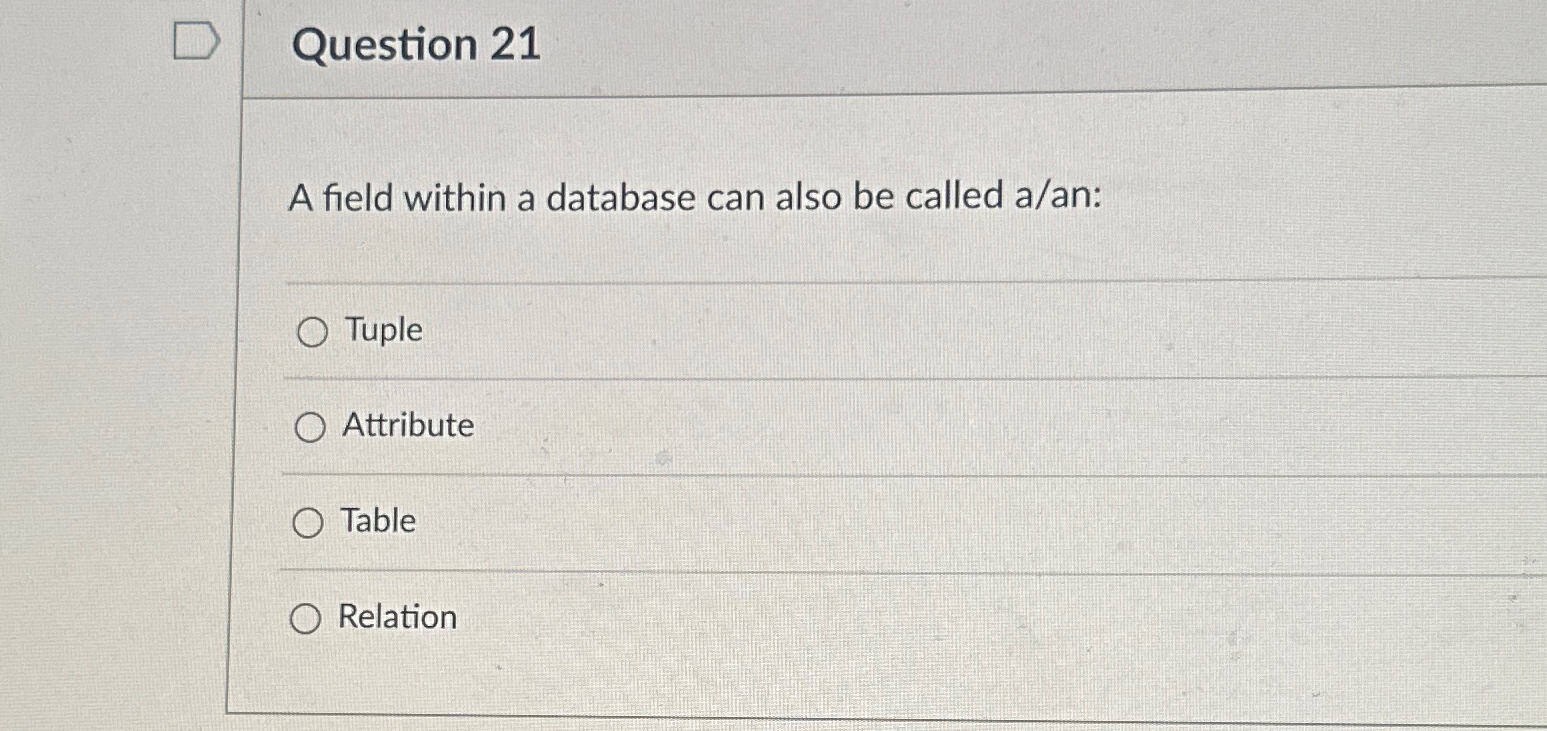Solved Question 21A field within a database can also be | Chegg.com
