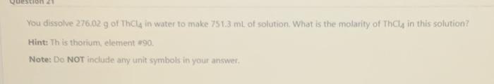 Solved You dissolve 276,02 g of Thcla in water to make | Chegg.com