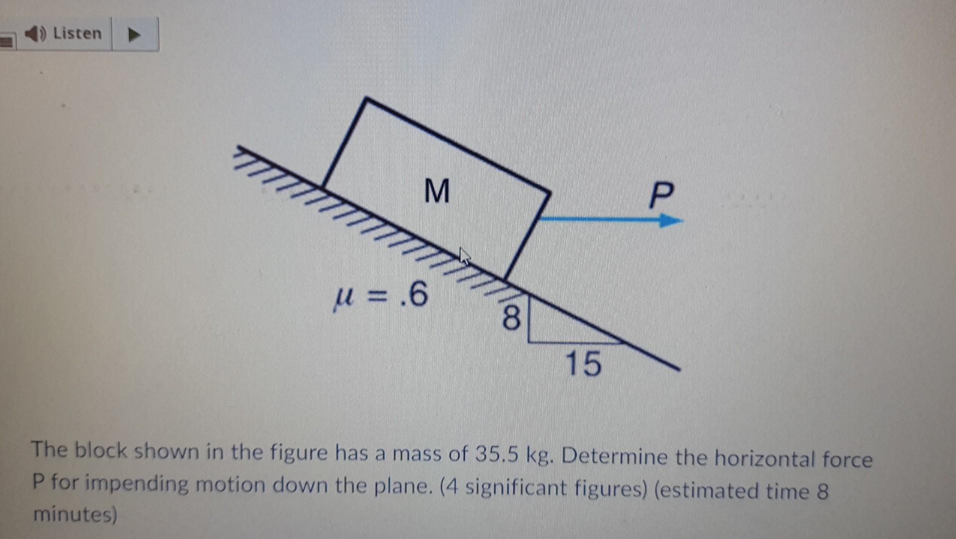 Solved The block shown in the figure has a mass of \( 36.5 | Chegg.com