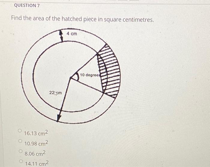 Solved QUESTION 7 Find the area of the hatched piece in | Chegg.com