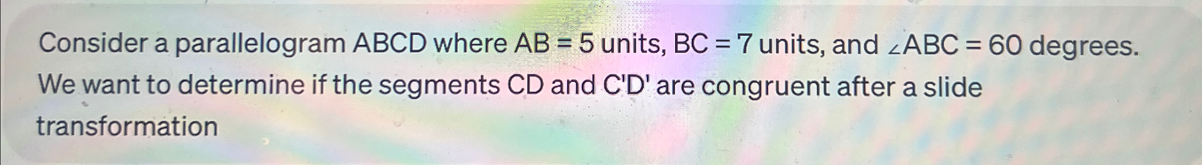 Solved Consider a parallelogram ABCD where AB=5 ﻿units, BC=7 | Chegg.com