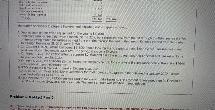 Problem 2-4 (Algo) Accounting cycle; adjusting | Chegg.com