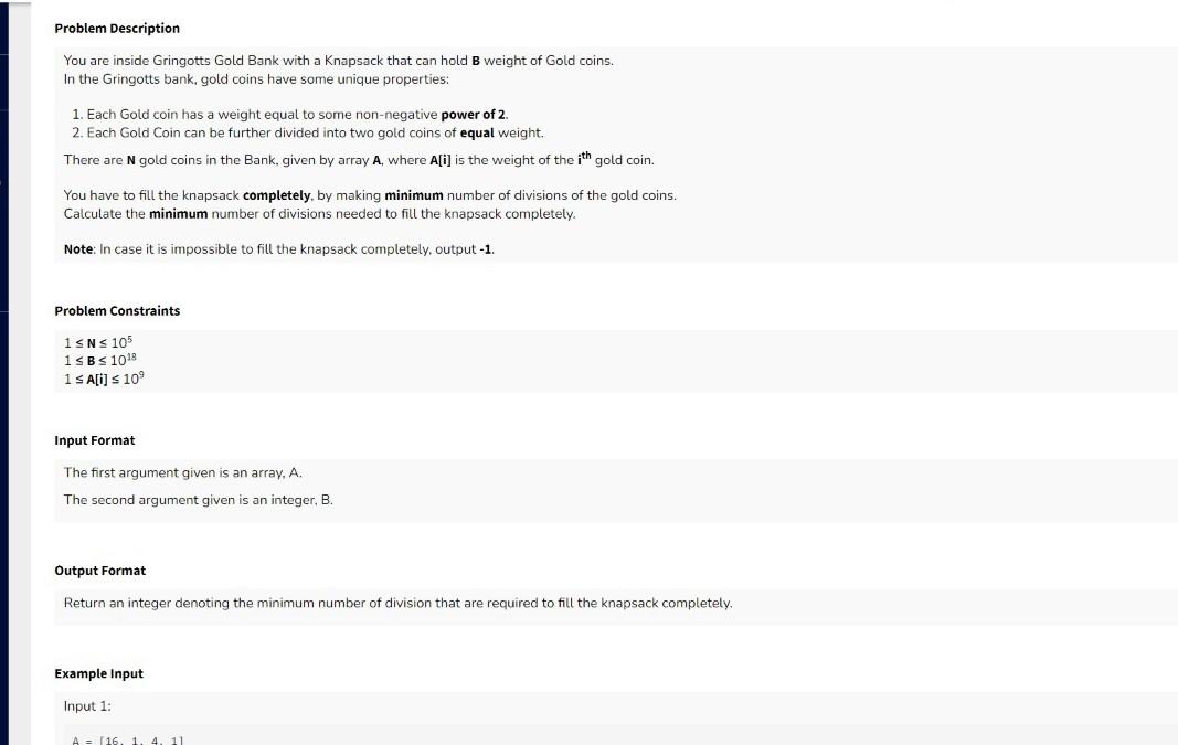 Solved Problem Description You are inside Gringotts Gold | Chegg.com