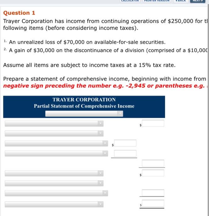 Solved Question 1 Trayer Corporation has income from | Chegg.com