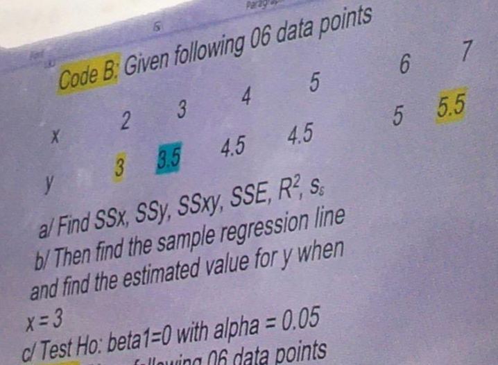 Solved code B: Given following 06 ﻿data pointsal Find SSX, | Chegg.com