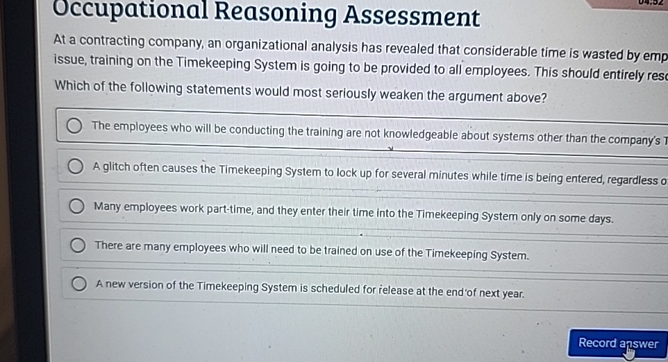 Solved Occupational Reasoning AssessmentAt a contracting | Chegg.com