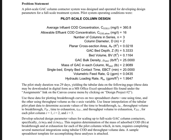 Problem Statement A pilot-scale GAC column contactor | Chegg.com