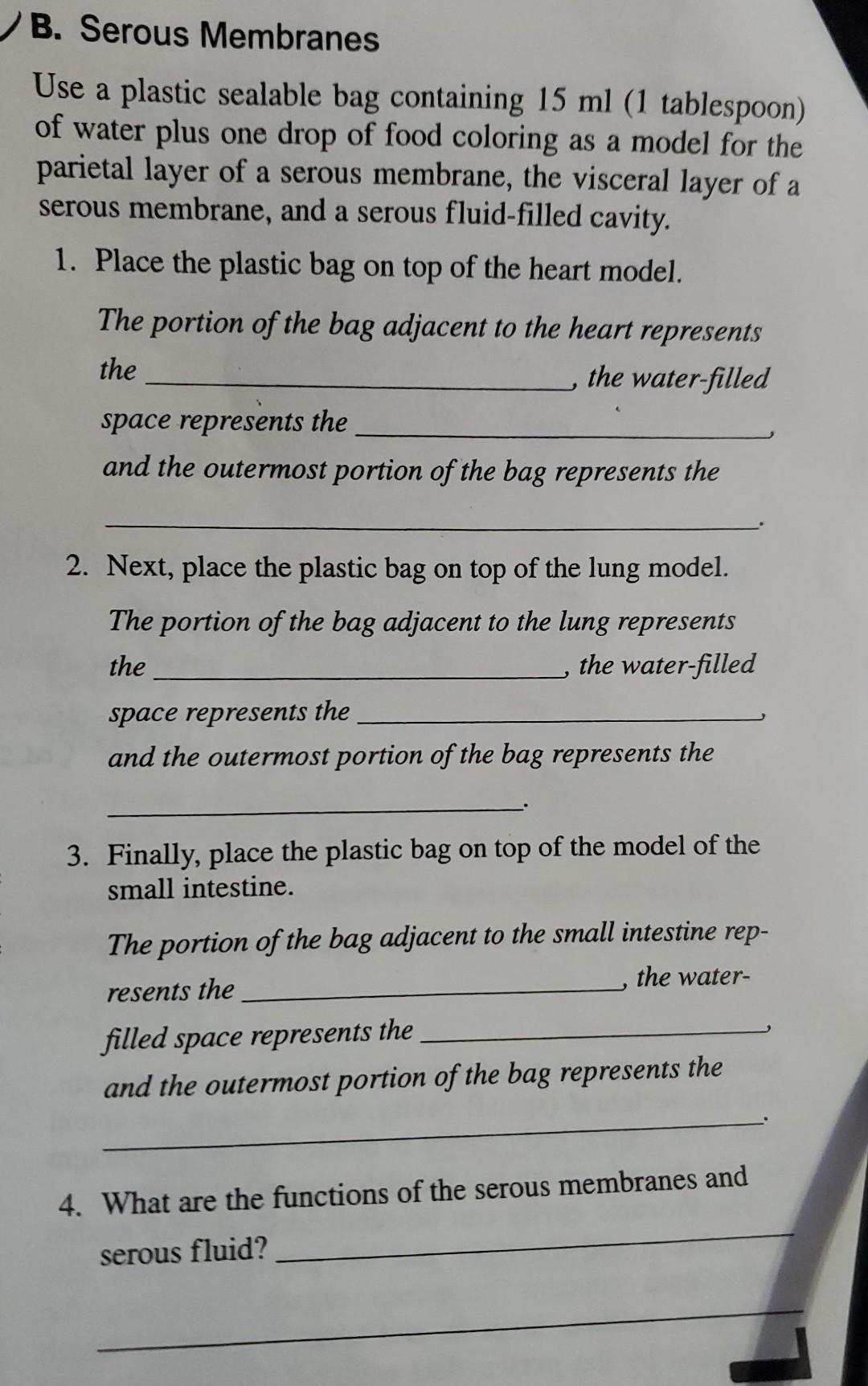 Solved Use a plastic sealable bag containing 15ml (1 | Chegg.com
