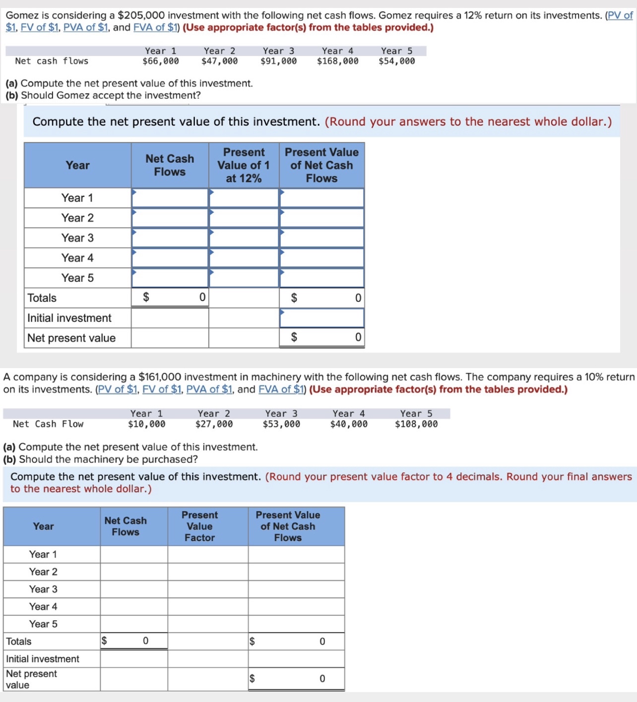 Solved Gomez is considering a $205,000 ﻿investment with the | Chegg.com
