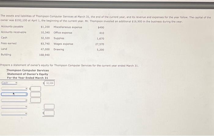 Solved The assets and liabilities of Thompson Computer | Chegg.com