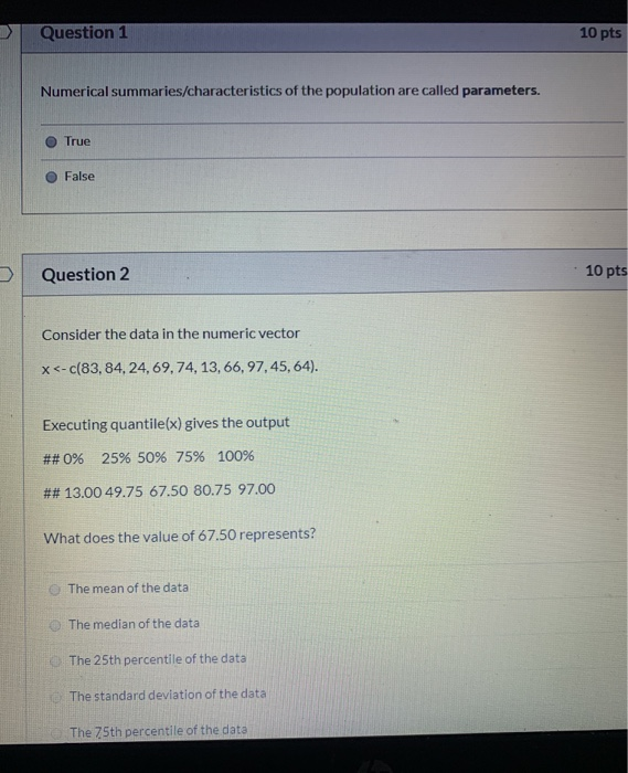 Solved Question 1 10 pts Numerical summaries/characteristics | Chegg.com