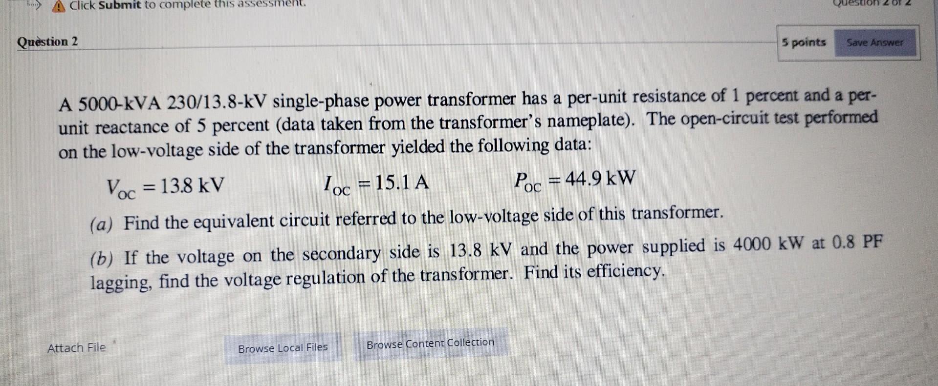 Solved A 5000-kVA 230/13.8-kV single-phase power transformer | Chegg.com