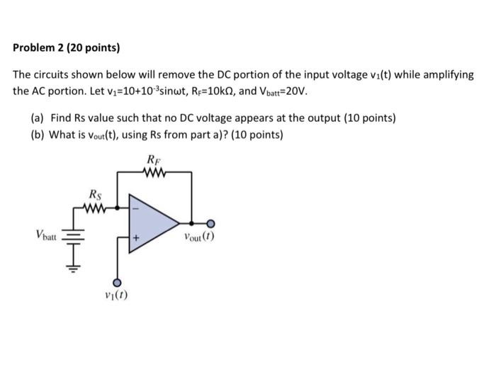 Solved The circuits shown below will remove the DC portion | Chegg.com