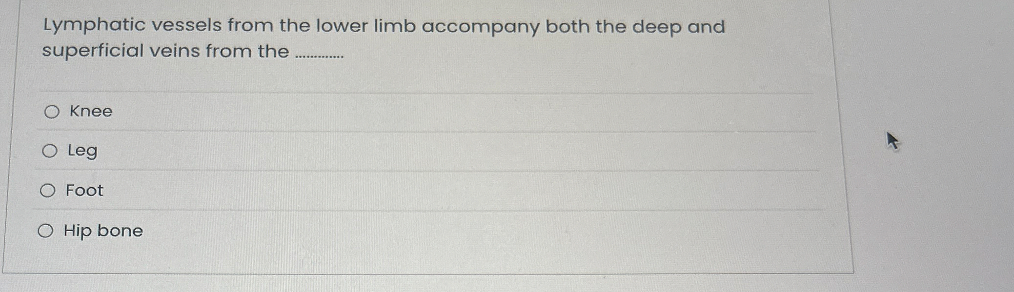 Solved Lymphatic vessels from the lower limb accompany both | Chegg.com