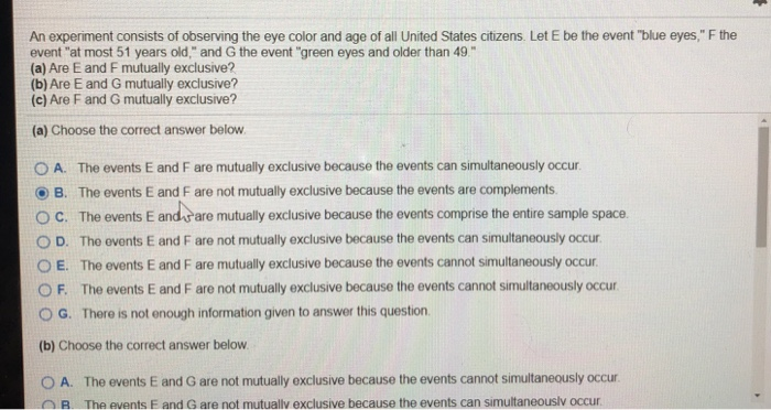 Solved An experiment consists of observing the eye color and | Chegg.com