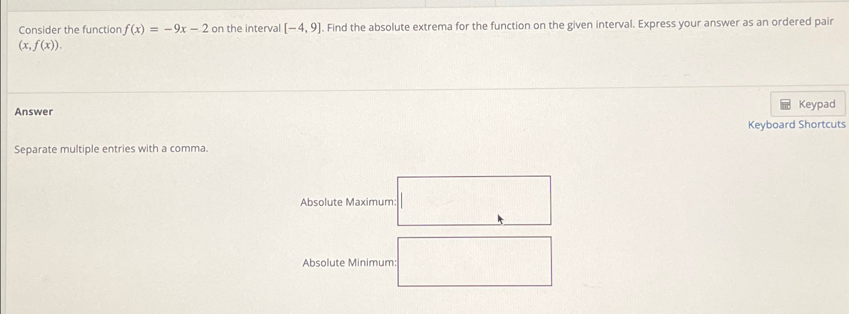 Solved Consider the function f(x)=-9x-2 ﻿on the interval | Chegg.com