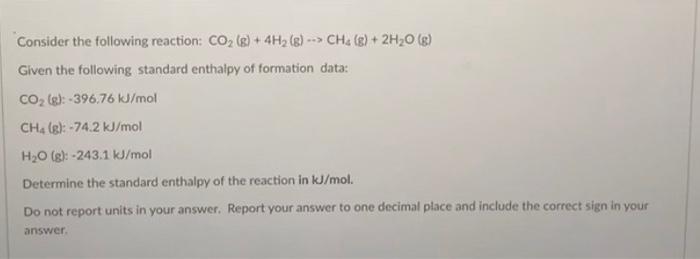 Solved Consider the following reaction: CO2( g)+4H2( g)⋯CH4( | Chegg.com