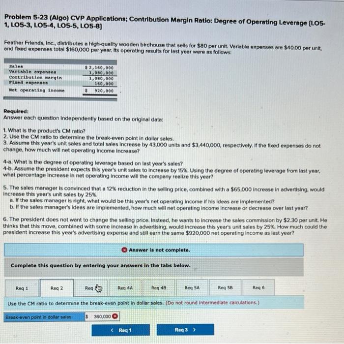 Solved Problem 5-23 (Algo) CVP Applications; Contribution | Chegg.com