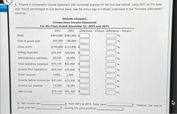 Solved 1. Prepare a comparative income statement with | Chegg.com