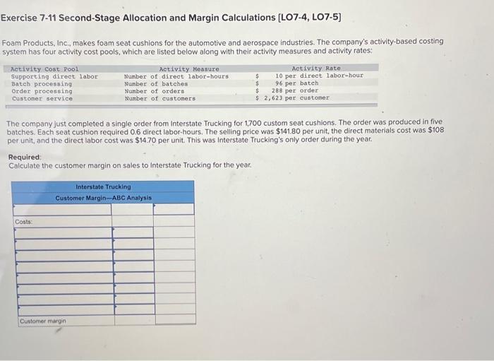 Solved Exercise 7-11 Second-Stage Allocation and Margin | Chegg.com