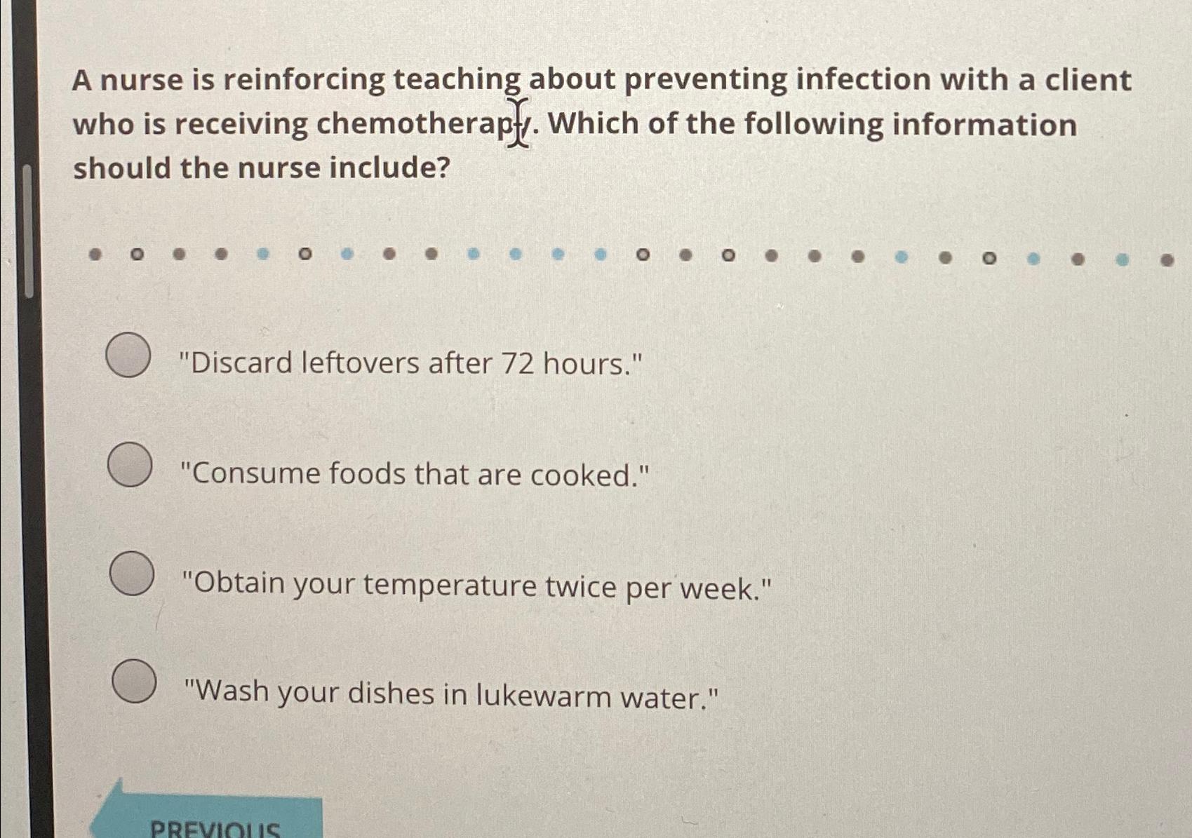 Solved A nurse is reinforcing teaching about preventing | Chegg.com