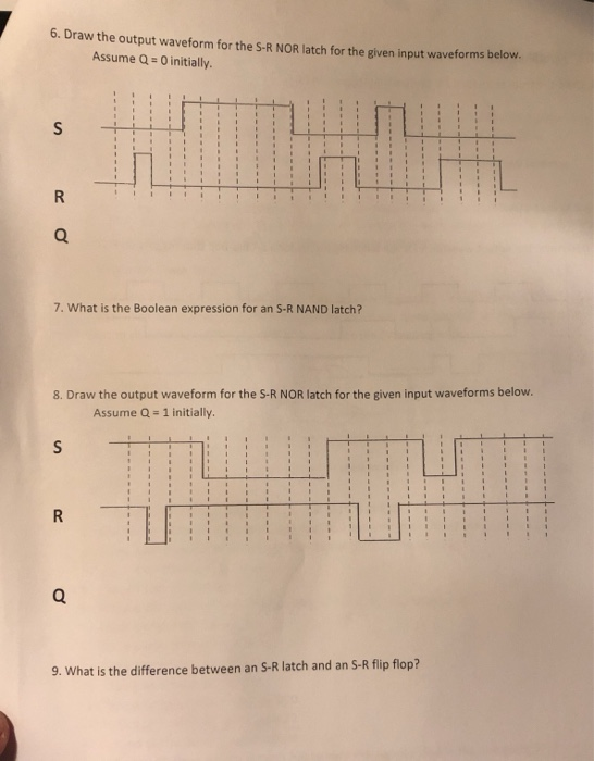 Solved 6. Draw the output waveform for the S-R NOR latch for | Chegg.com