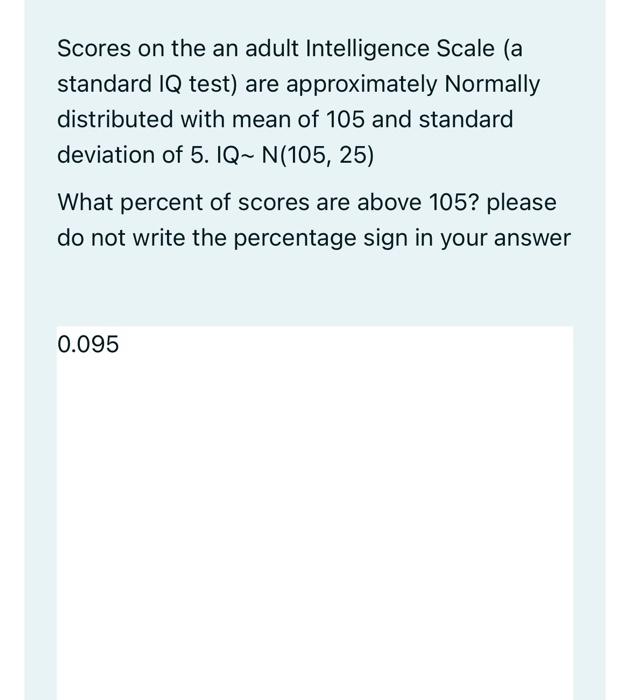 Solved Scores on the an adult Intelligence Scale (a standard | Chegg.com