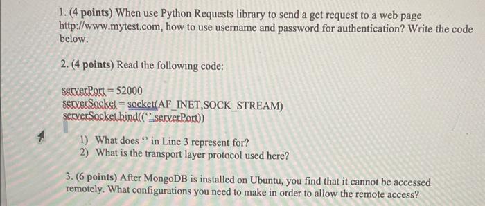 Solved 1. (4 points) When use Python Requests library to | Chegg.com