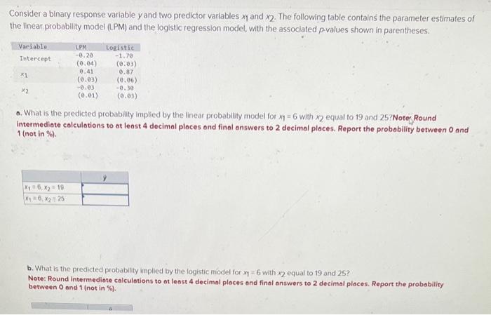 Solved Consider a binary response variable y and two | Chegg.com