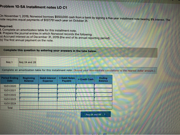 Solved Problem 10-5A Installment notes LO C1 On November 1, | Chegg.com