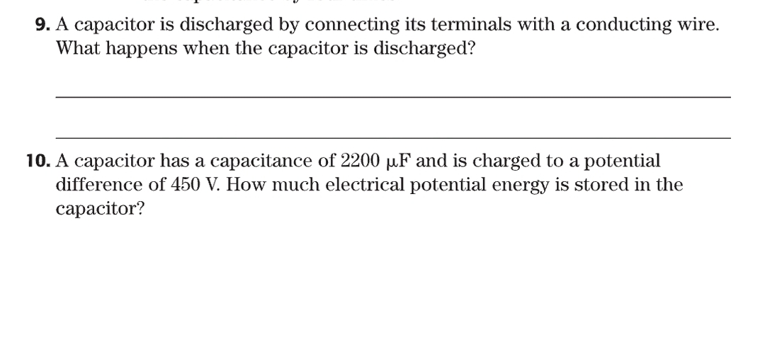 Solved A capacitor is discharged by connecting its terminals | Chegg.com
