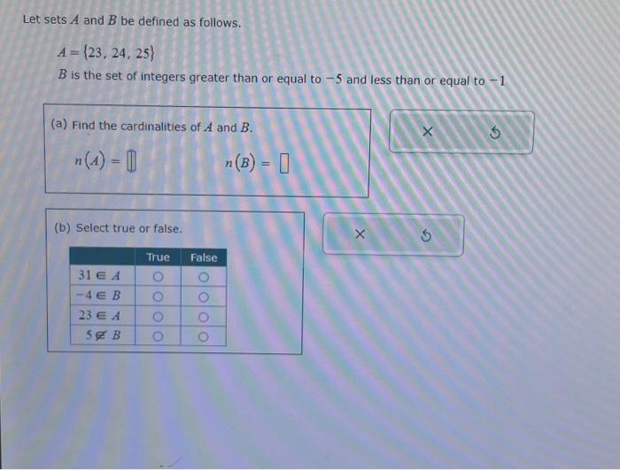 Solved Let sets A and B be defined as follows. A = {23, 24, | Chegg.com