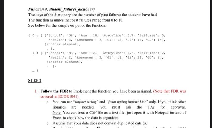 Solved Function 4: student_failures_dictionary The keys of | Chegg.com
