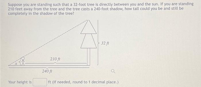 Solved Suppose you are standing such that a 32 -foot tree is | Chegg.com