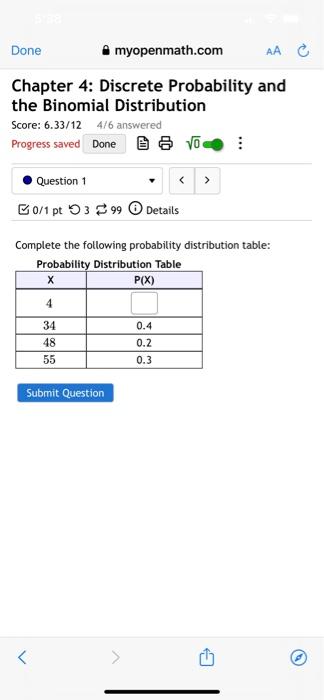 Solved Chapter 4: Discrete Probability and the Binomial | Chegg.com
