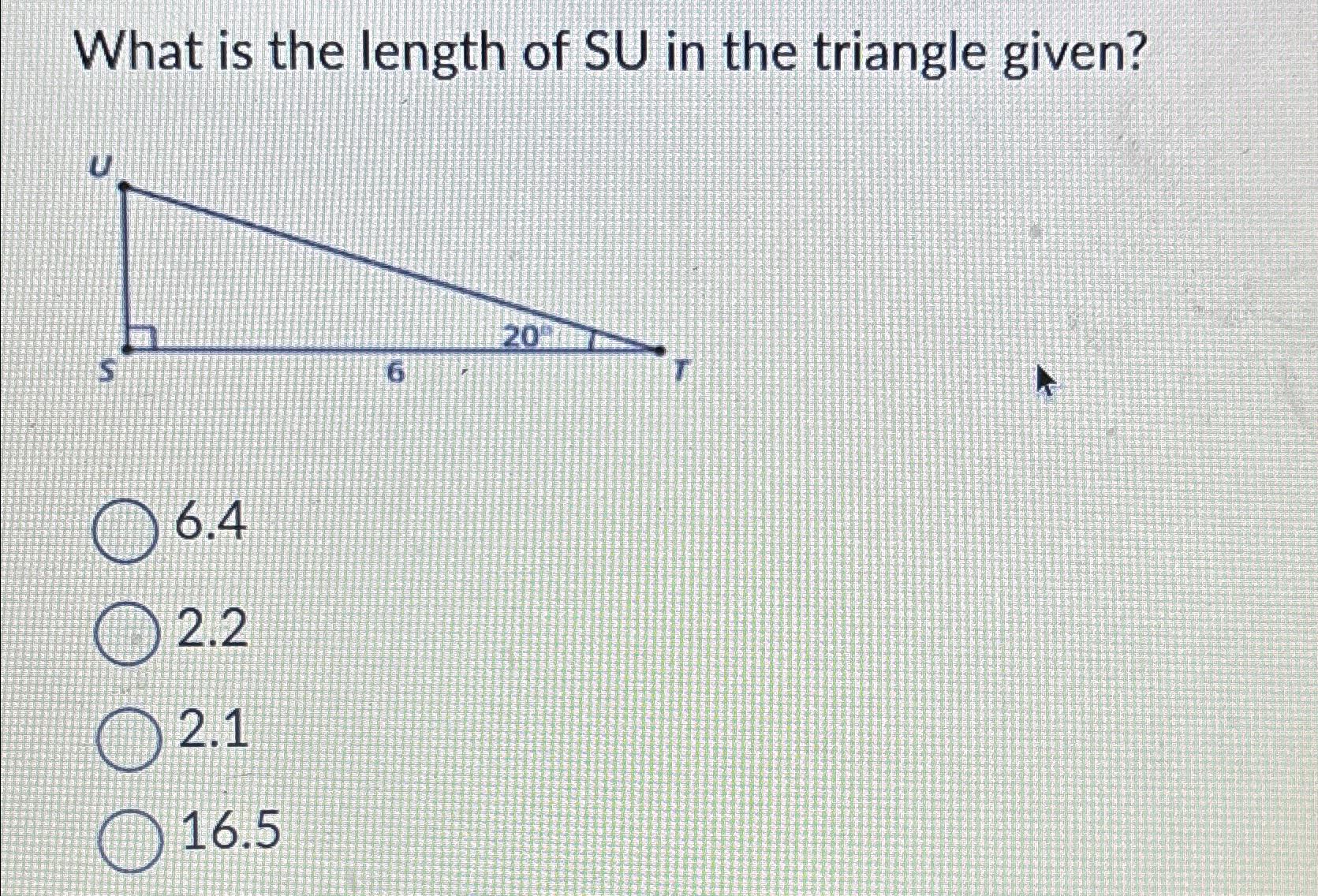 Solved What is the length of SU in the triangle | Chegg.com